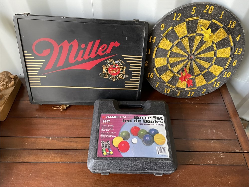 Dunkle Auction Services - Vintage Retro MILLER Sign, Wood Dart Board w ...